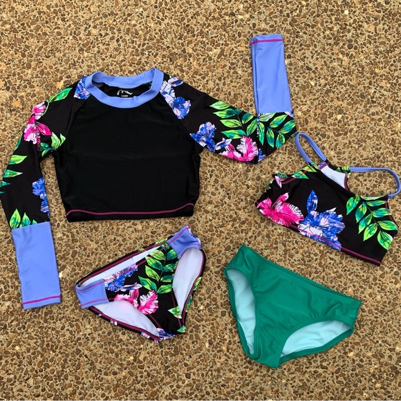 art class | Swim | Girls Rashguard 3 Pc Swim Set Black Green Blue ...